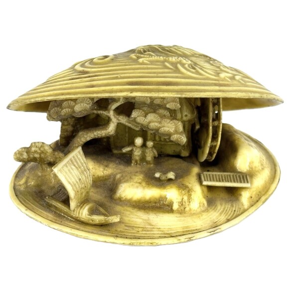 Accents | Vtg Japanese Carved Celluloid Clam Shell Netsuke Style ...